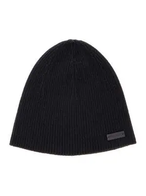 Saint Laurent Cashmere Beanie With Logo Patch - Black