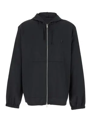Givenchy Black Zip-up Hoodie With Logo Detail In Wool - Multicolor