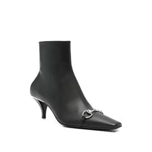 Gucci Leather Horsebit Pointed Toe Ankle Boots