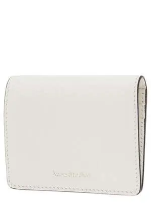 Acne Studios White Card-holder With Embossed Logo In Hammered Leather