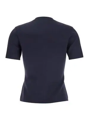 Max Mara Blue Crewneck T-shirt With Tonal Logo Lettering On The Front In Viscose Blend - Multicolor