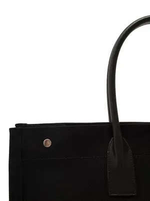 Saint Laurent Big Rive Gauche' Tote Bag With Contrasting Logo Print In Cotton - Black