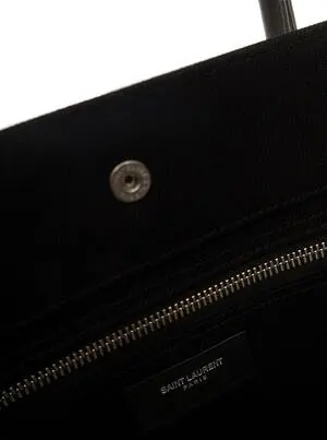 Saint Laurent Big Rive Gauche' Tote Bag With Contrasting Logo Print In Cotton - Black