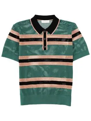 Dries Van Noten Perforated Mercy Stripe Polo Shirt - Green