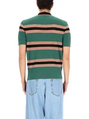 Dries Van Noten Perforated Mercy Stripe Polo Shirt