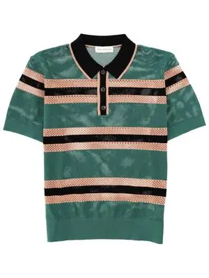 Dries Van Noten Perforated Mercy Stripe Polo Shirt - Green