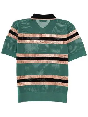 Dries Van Noten Perforated Mercy Stripe Polo Shirt - Green