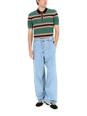 Dries Van Noten Perforated Mercy Stripe Polo Shirt - Green