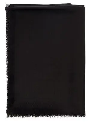 Saint Laurent Black Scarf With Jacquard Logo And Fringed Hem In Wool And Silk - Multicolor