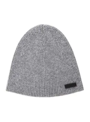 Saint Laurent Grye Beanie With Logo Patch In Cashmere - Gray