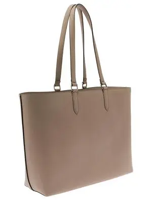 Fendi Beige Tote Bag With Embossed Logo In Leather