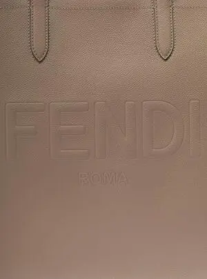 Fendi Beige Tote Bag With Embossed Logo In Leather - Multicolor