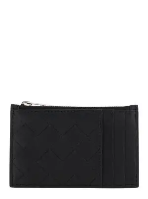 Bottega Veneta Black Card-holder With Intreccio Motif In Leather - Multicolor
