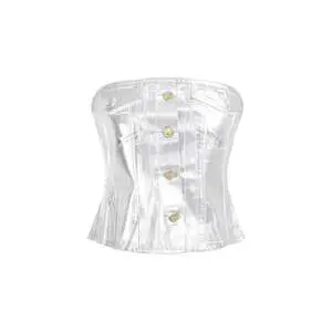 GANNI Foil Corsage Denim Top - Silver