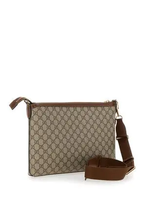 Gucci Beige And Ebony Pouch With Gg Patch In Gg Supreme Canvas