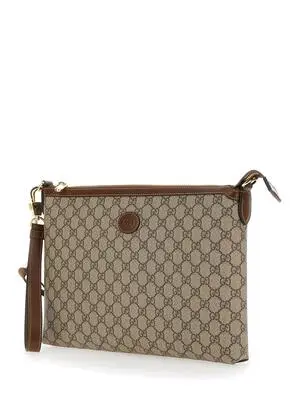 Gucci Beige And Ebony Pouch With Gg Patch In Gg Supreme Canvas