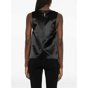Saint Laurent Pleated Scoop Neck Sleeveless Top - Black