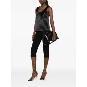 Saint Laurent Pleated Scoop Neck Sleeveless Top - Black