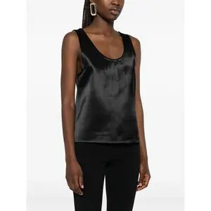 Saint Laurent Pleated Scoop Neck Sleeveless Top - Black