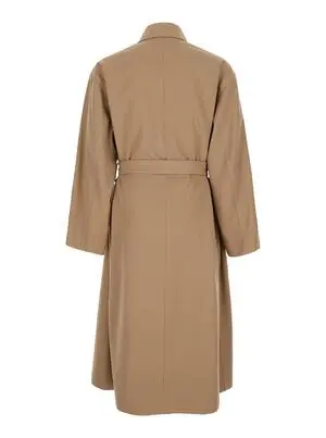 JIL SANDER Beige Double Breasted Trench With Belt In Wool