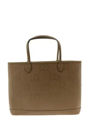 Gucci Jumbo' Beige Handbag With All-over Logo In Leather - Multicolor