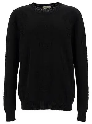 Alexander McQueen Black Sweater With Tonal Skull Embellishment In Cotton - Multicolor