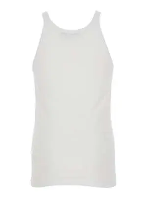 Dolce & Gabbana Sleeveless Tank Top With Round Neck And Logo Patch On The Front In Cotton For - White