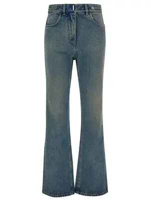 Givenchy Light Blue Bootcut Jeans With 4g Detail In Vintage Wash Denim - Multicolor