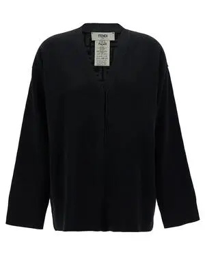 Fendi Black Reversible Cardigan With Jacquard Ff Motif In Knit - Multicolor