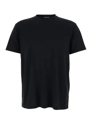 TOM FORD Crew Neck T-shirt With Logo Embroidery On The Front In Cotton Blend For - Black