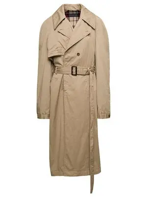 Balenciaga Beige Deconstructed Trench Coat With Matching Belt In Cotton Twill - Multicolor