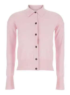 Max Mara Medeola' Sweater With Polo Collar And Button Closure In Wool Blend - Pink