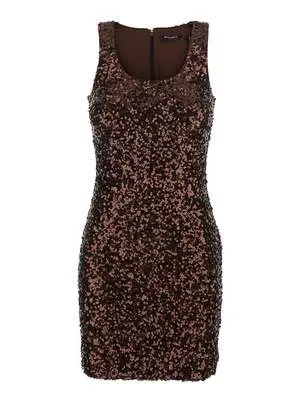 ROTATE BY BIRGER CHRISTENSEN Dress With U-neck And All-over Applied Sequins In Brown For - Multicolor