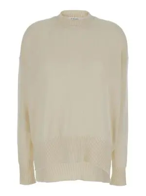 JIL SANDER Beige Ribbed Pullover In Cashmere