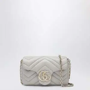 Gucci Gg Marmont Mini Shoulder Bag In Light Grey Leather - Gray