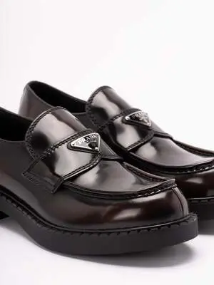 Prada Chocolate Brushed Leather Loafers - Multicolor