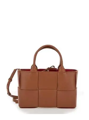 Bottega Veneta Arco Tote Mini' Brown Handbag With Intreccio Motif In Leather - Multicolor