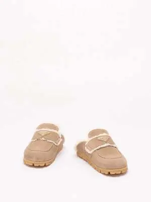 Prada Suede And Shearling Mules