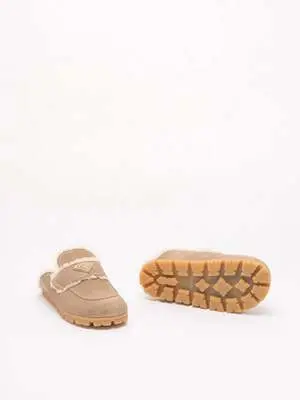 Prada Suede And Shearling Mules