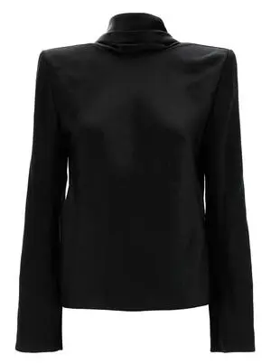 Saint Laurent Black Blouse With Cowl-back In Silk Satin - Multicolor
