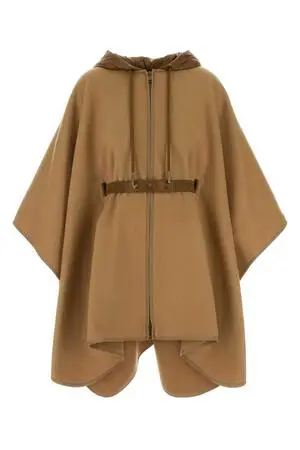 Moncler Wool Blend Hooded Cape - Brown