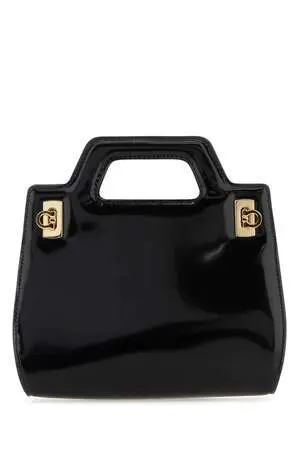 FERRAGAMO Leather Mini Wanda Handbag - Black