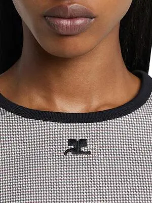 COURREGES Houndstooth Contrast T-shirt - Black