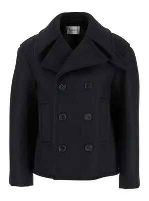 Saint Laurent Black Double-breasted Coat With Classic Wide Revers In Wool - Multicolor