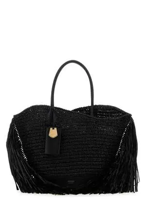 FERRAGAMO Raffia And Leather Big Shopping Bag - Black