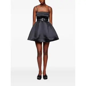 GANNI Square Neck Belted A-line Cocktail Dress - Black