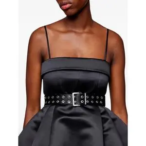 GANNI Square Neck Belted A-line Cocktail Dress - Black