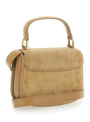 AMI Paris Paris Paris' Beige Handbag With Adc Patch On The Front And Adjustable And Removable Suede Strap - Multicolor