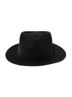 Saint Laurent Black Fedora Hat With Engraved Logo In Felt - Multicolor