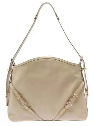 Givenchy Voyou' Beige Shoulder Bag With Embossed Logo In Smooth Leather - Multicolor